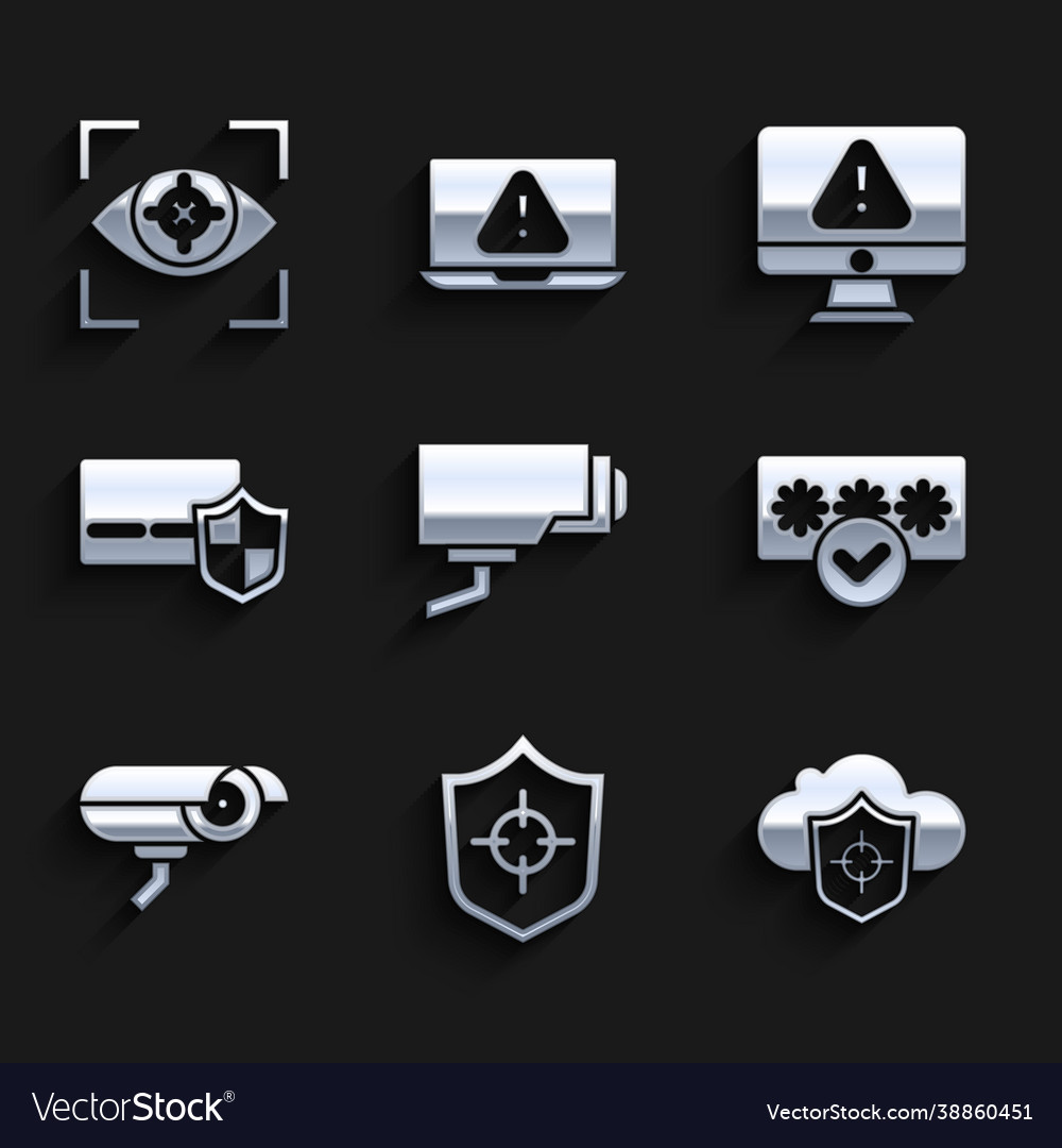 Set security camera shield cloud and shield Vector Image