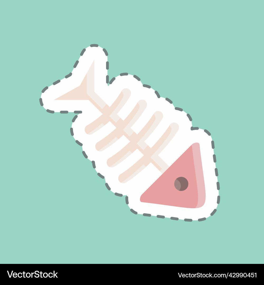 Sticker line cut fish bone suitable for seafood Vector Image