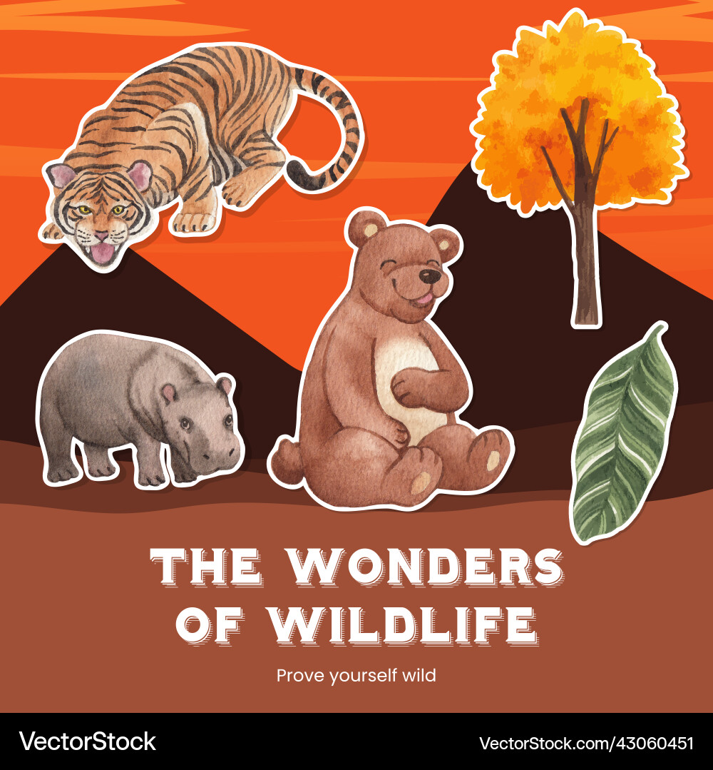Sticker template with tropical wildlife Royalty Free Vector