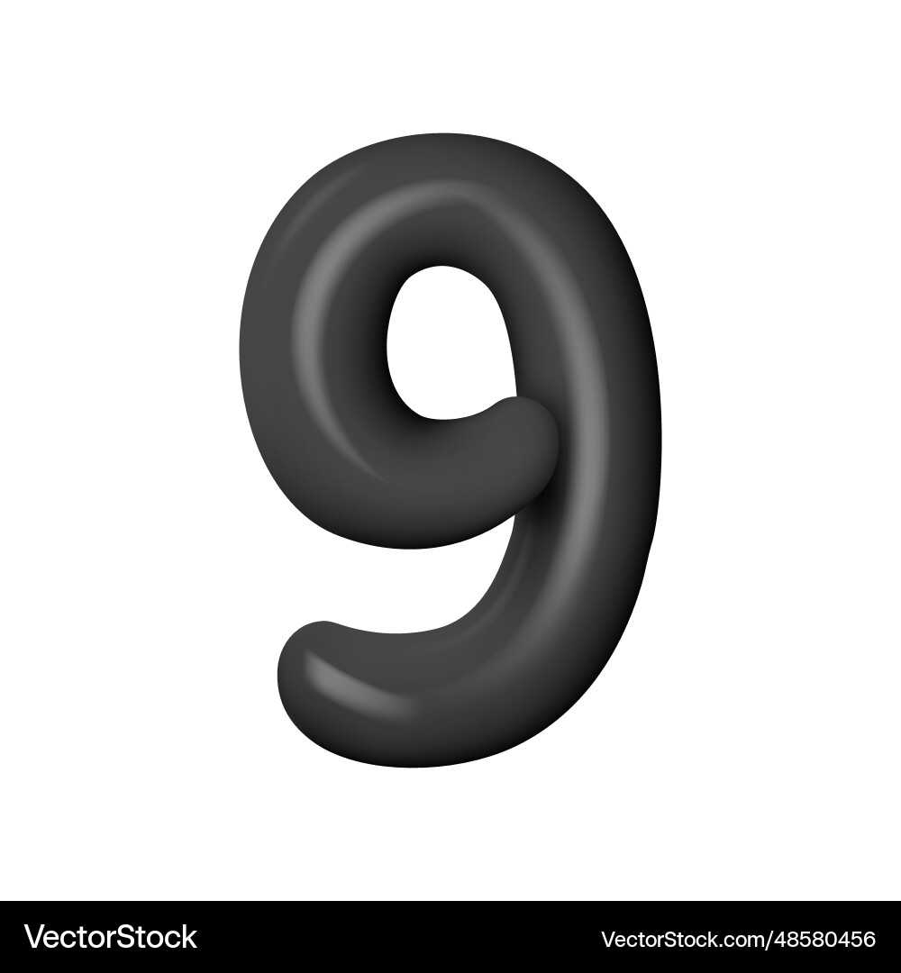 3d black number 9 black realistic plastic number Vector Image