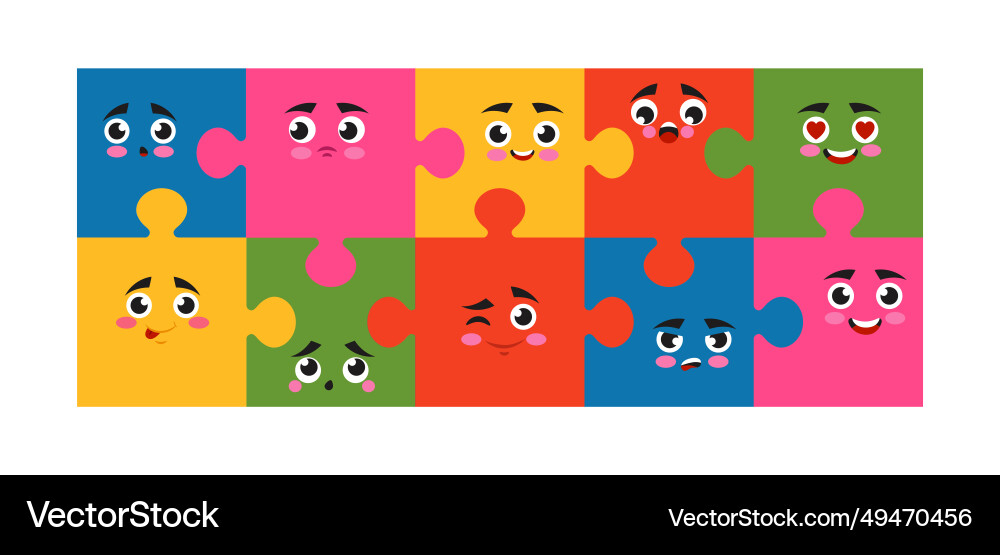 Abstract puzzles cartoon face emotions cute Vector Image