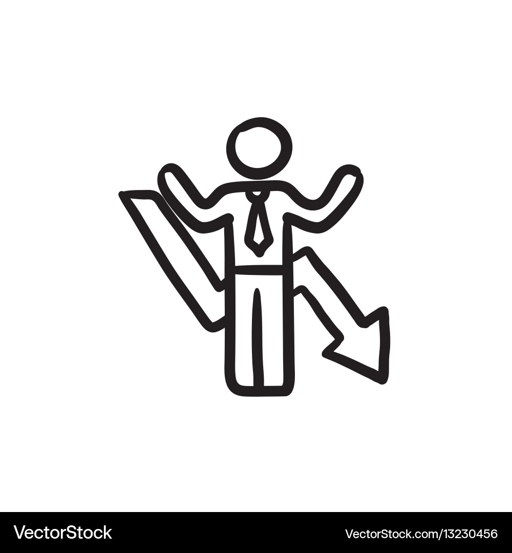 Businessman with arrow down sketch icon Royalty Free Vector