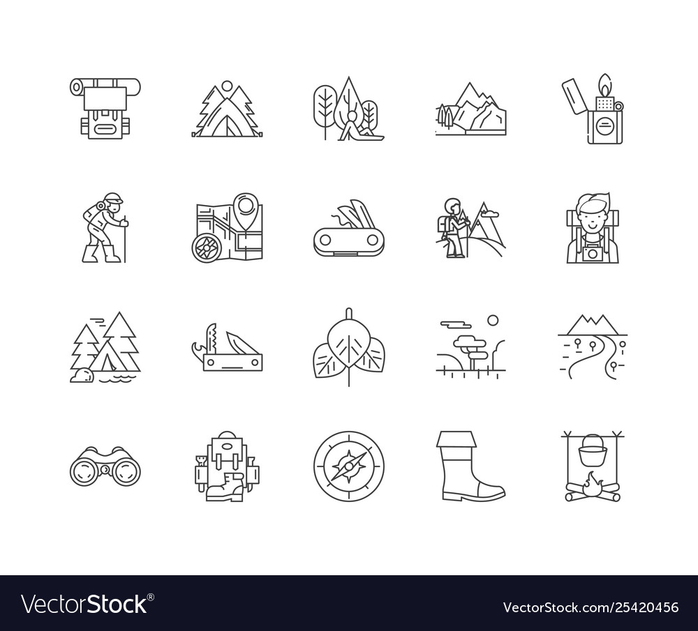 Camping line icons signs set outline Royalty Free Vector