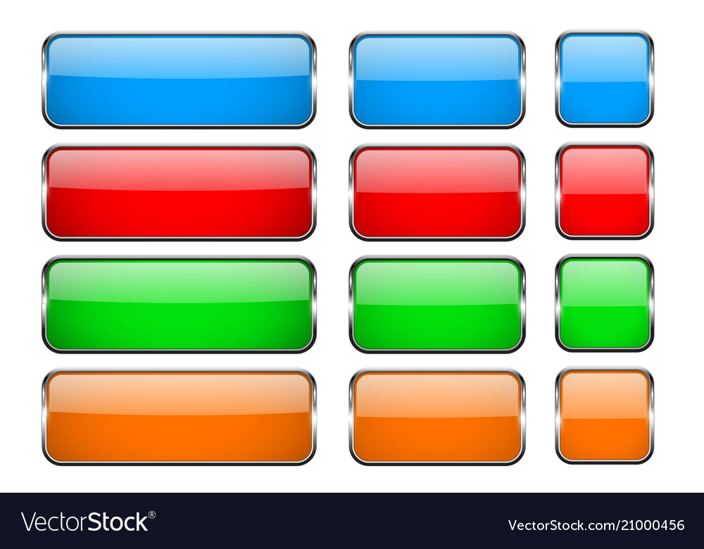 Colored rectangle glass 3d buttons with metal Vector Image