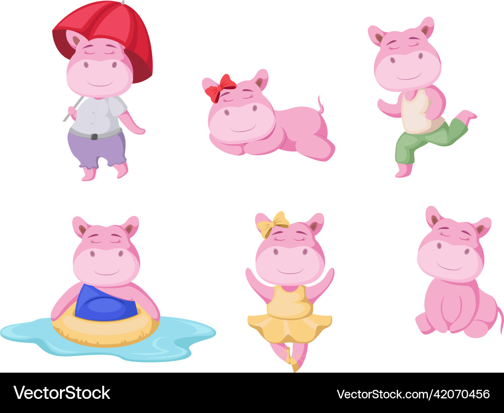 Cute hippos cartoon collection with different acti