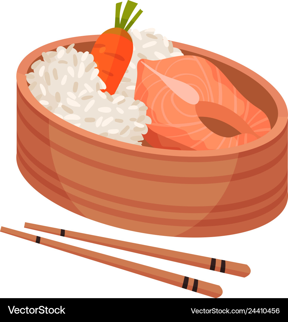 Fish and rice with chopsticks on white background Vector Image
