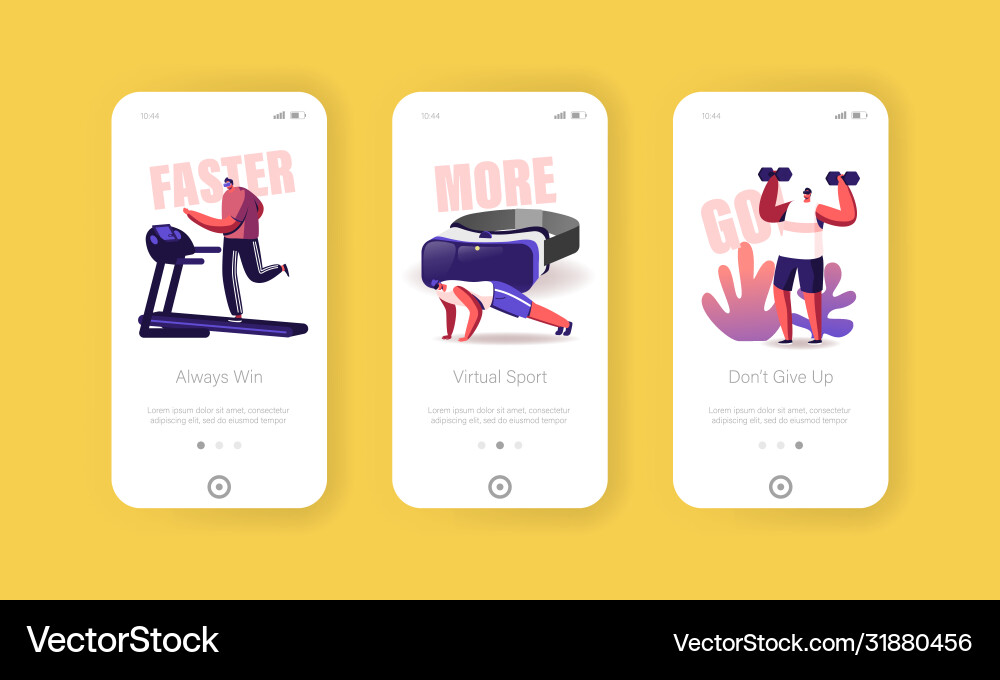 Fitness exercising mobile app page onboard screen Vector Image