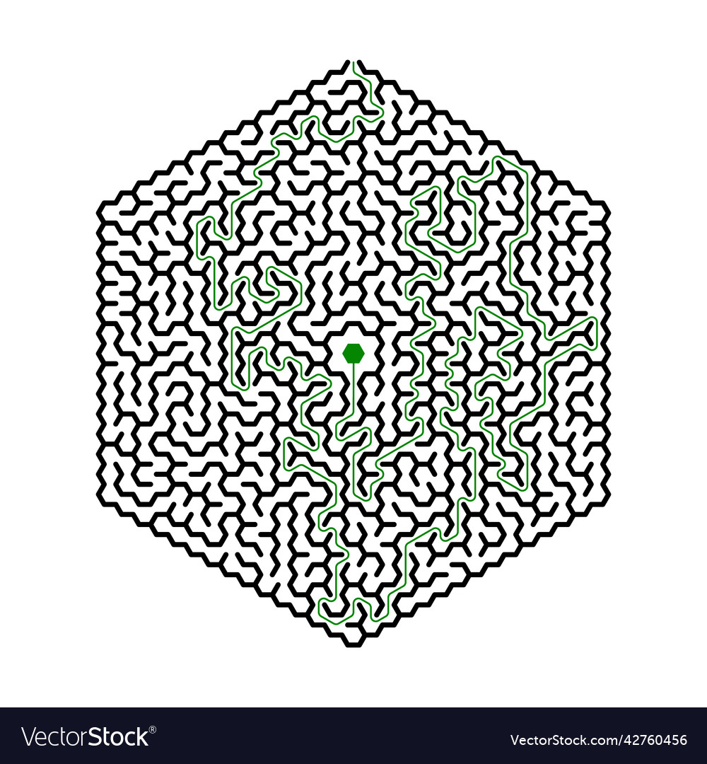 Hexagon maze with solution Royalty Free Vector Image