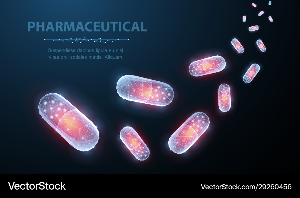 Pills abstract polygonal capsule pills falling on Vector Image