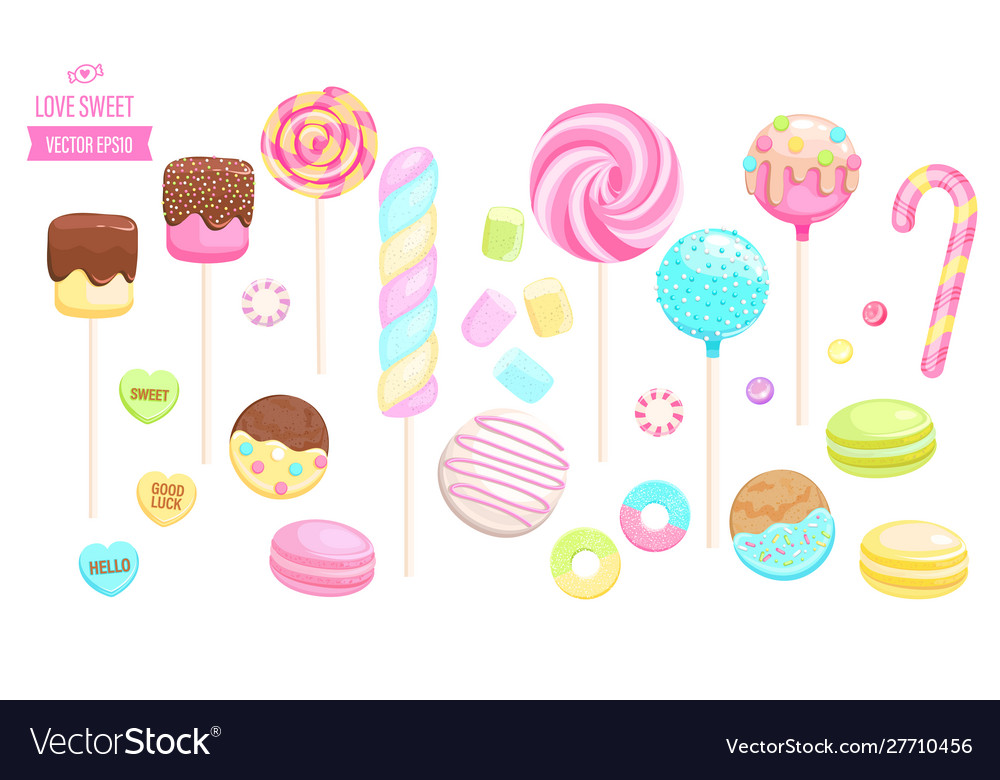 Set isolated sweets on white background Royalty Free Vector