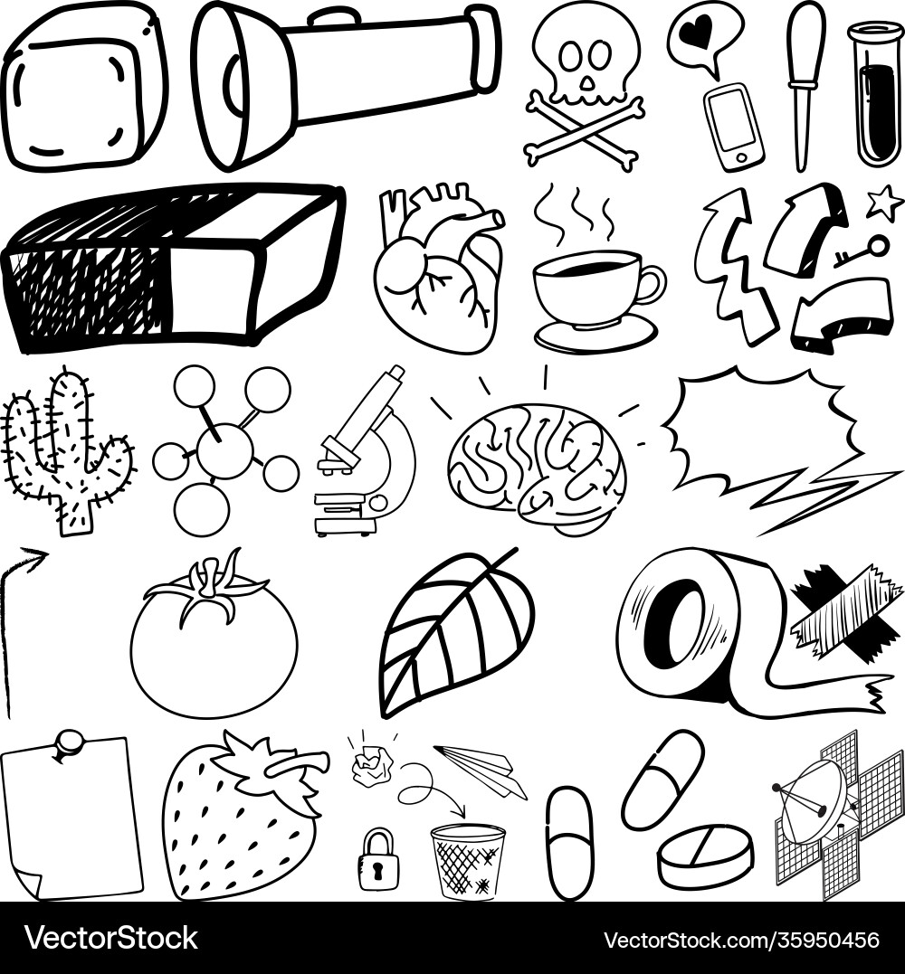 Set item and symbol hand drawn doodle Royalty Free Vector