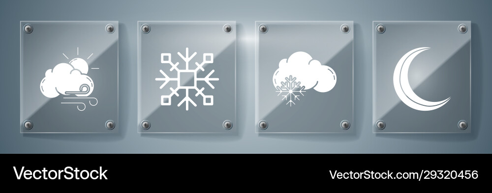 Set moon and stars cloud with snow snowflake Vector Image