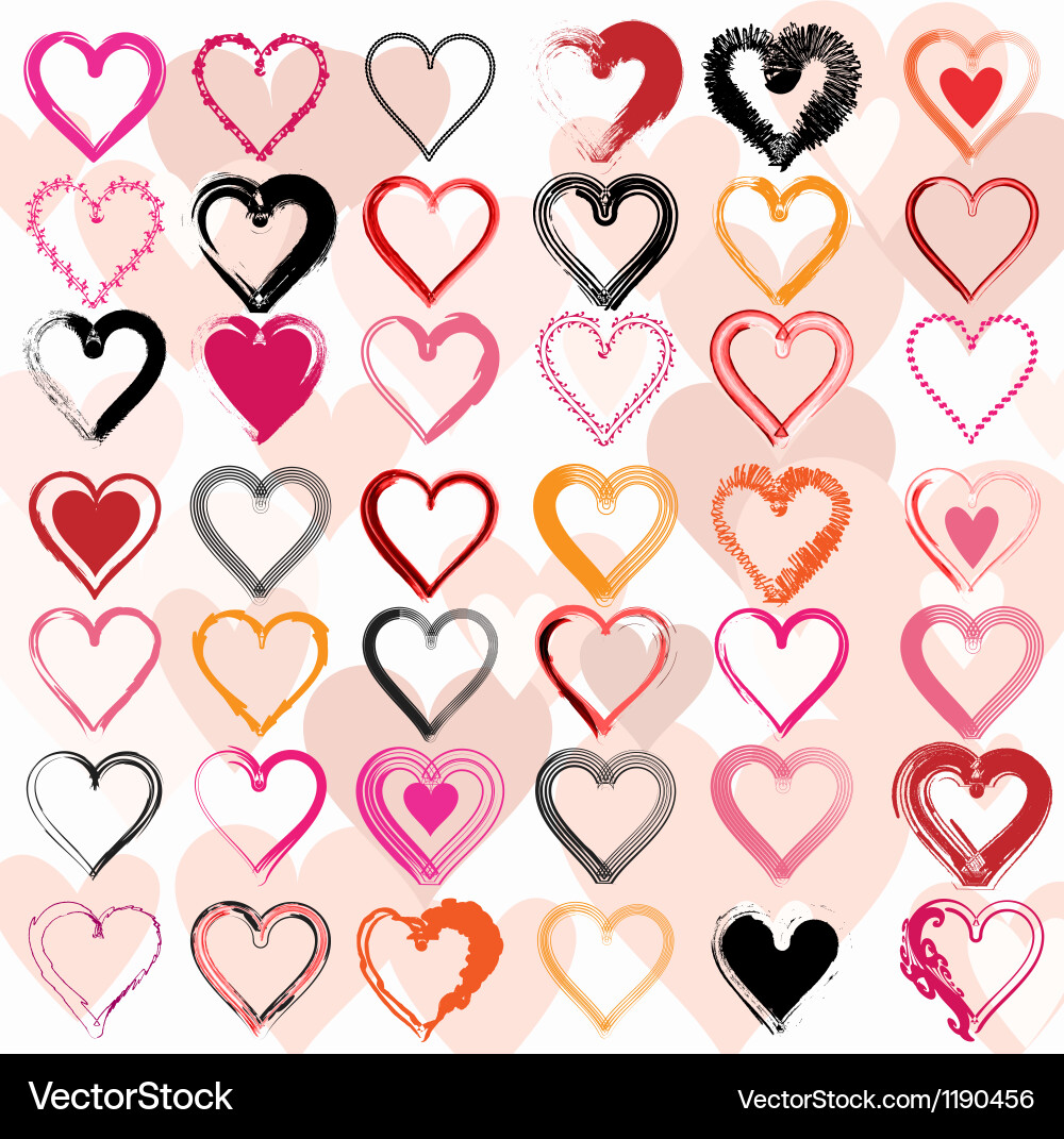 Set of scribble hearts with grungy texture Vector Image