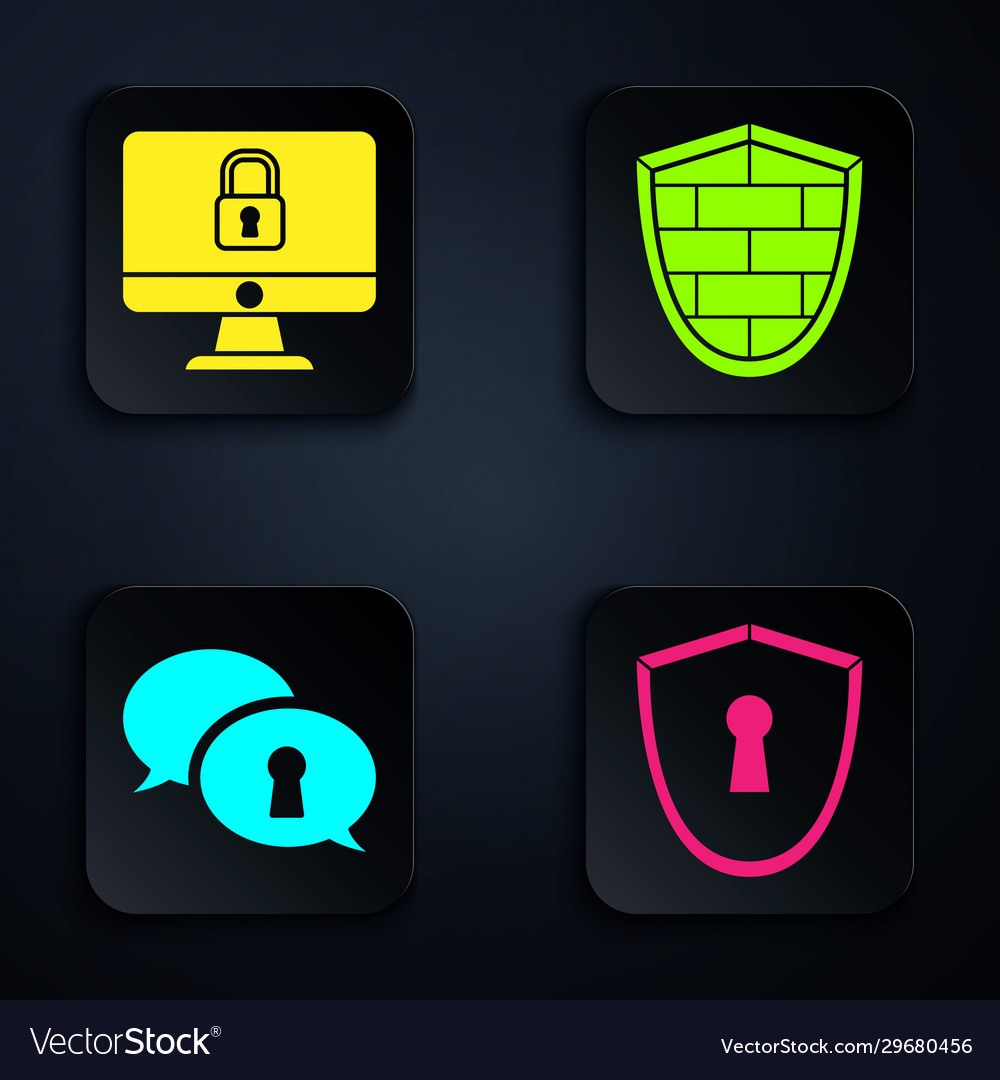 Set shield with keyhole lock on computer monitor Vector Image