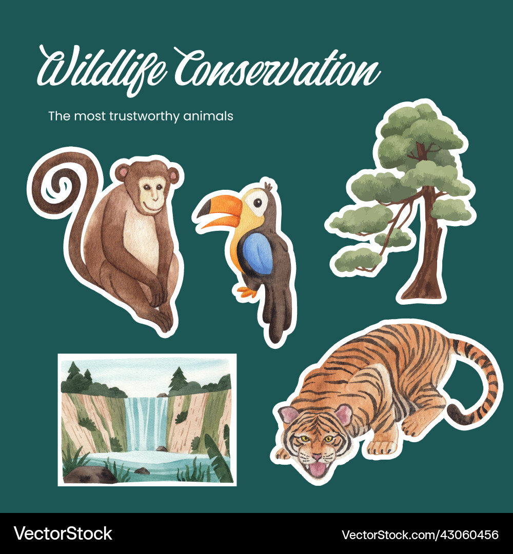 Sticker template with tropical wildlife Royalty Free Vector