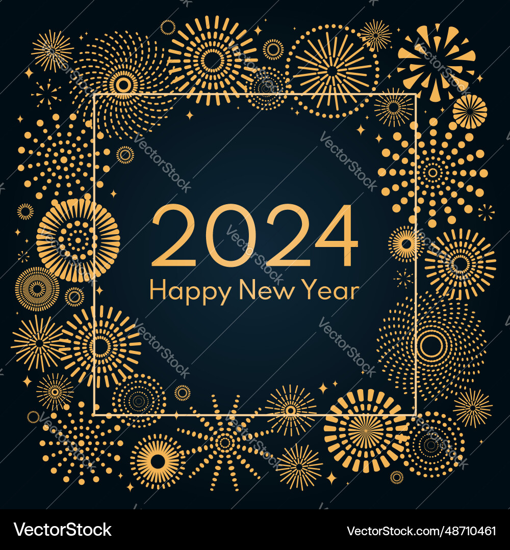 2024 new year golden geometric fireworks frame Vector Image