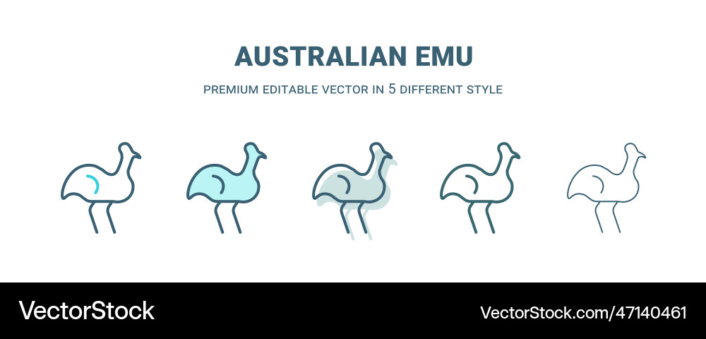 Australian emu icon in 5 different style outline Vector Image