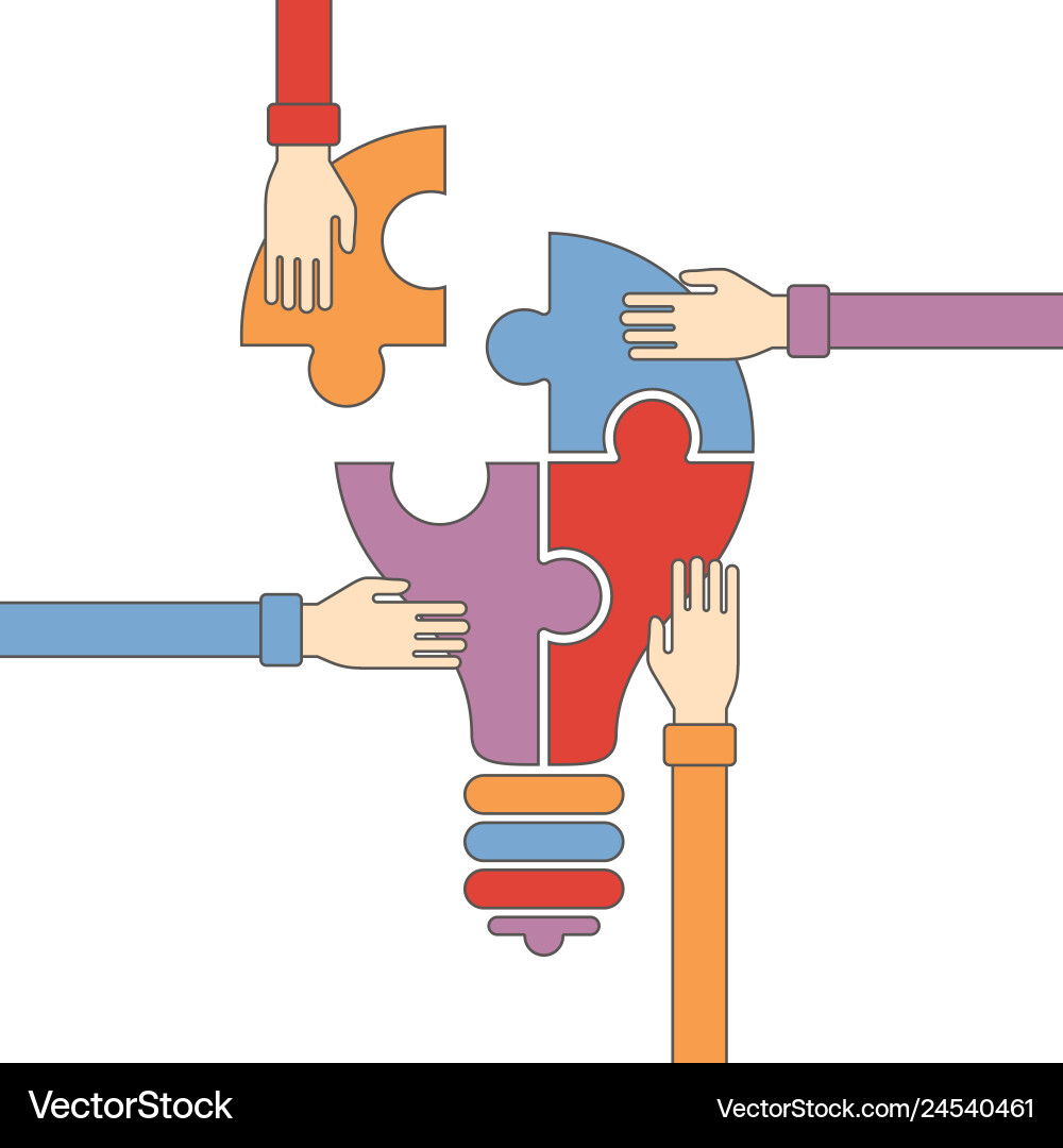 Concept of creative teamwork in flat outline style