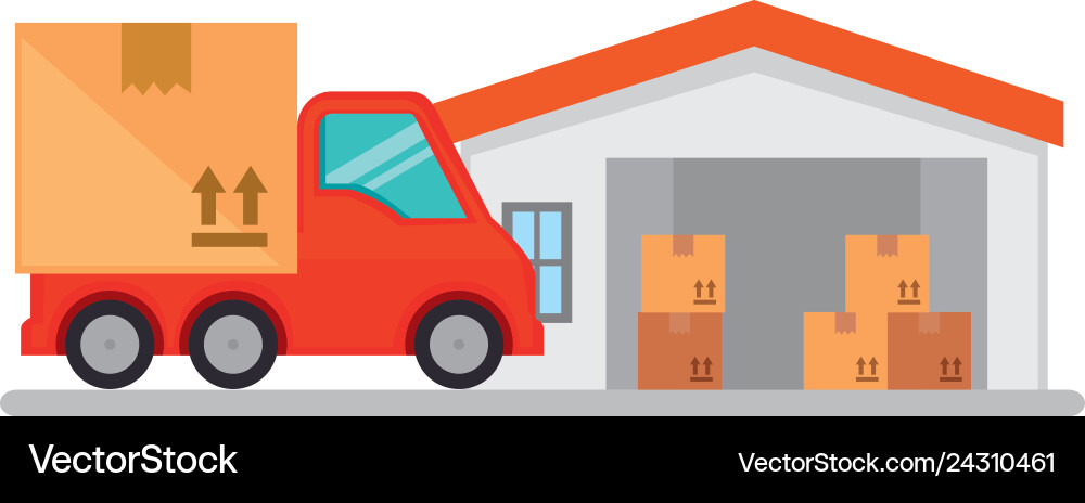 Delivery service truck with warehouse Royalty Free Vector