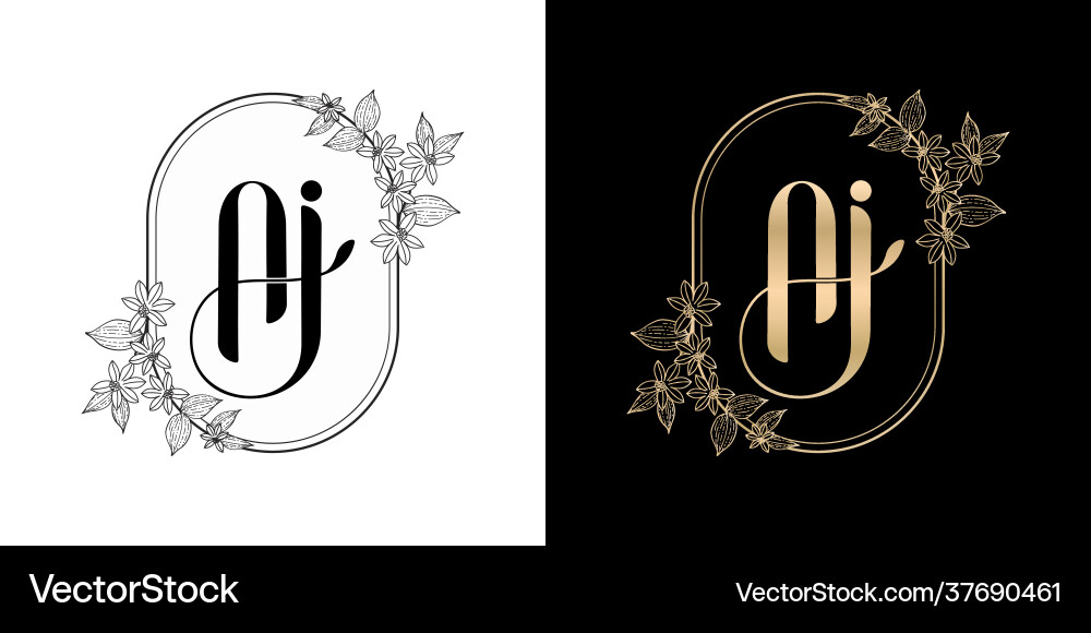Floral frame for aj or ai initial Royalty Free Vector Image