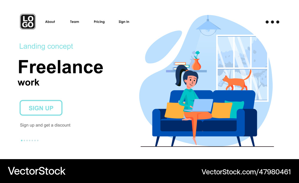 Freelance work web concept woman freelancer works Vector Image
