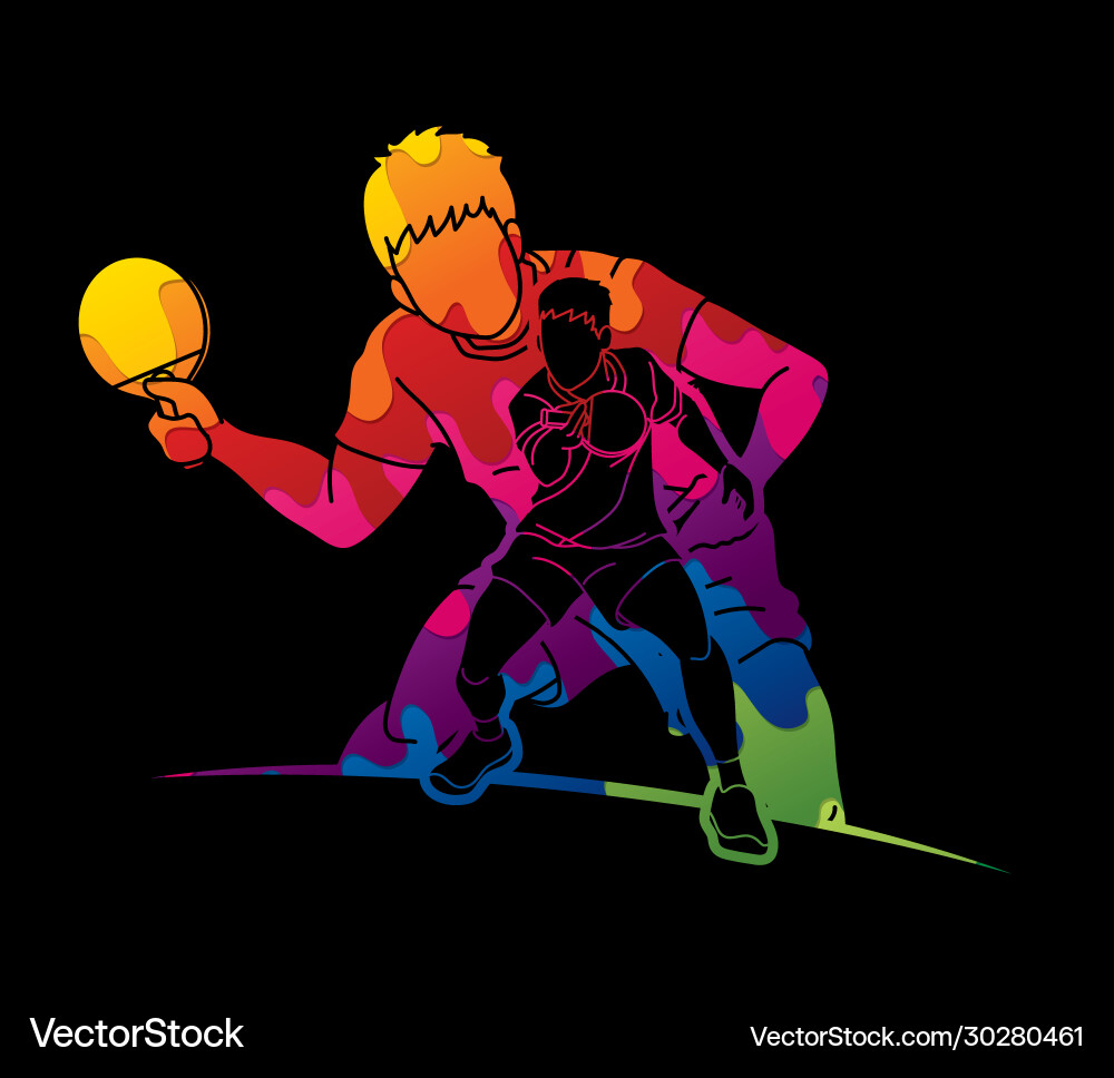 Group ping pong players table tennis Royalty Free Vector
