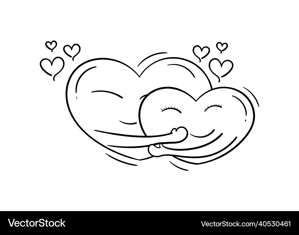 Hand drawn of two hearts hugging Royalty Free Vector Image