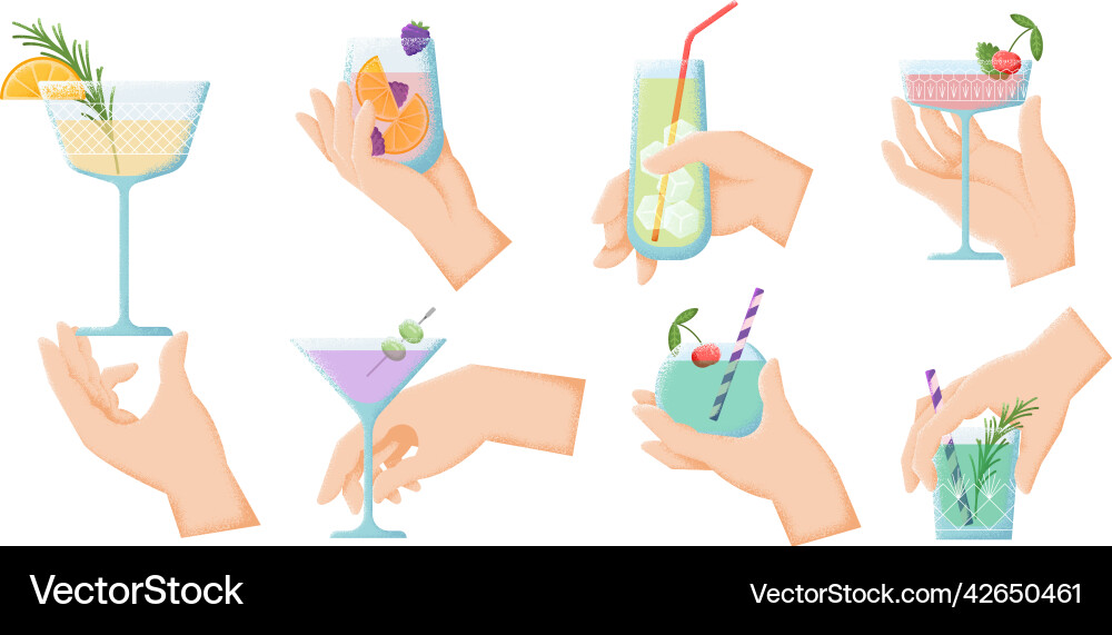 Hand with cocktail hands holding drink glass Vector Image