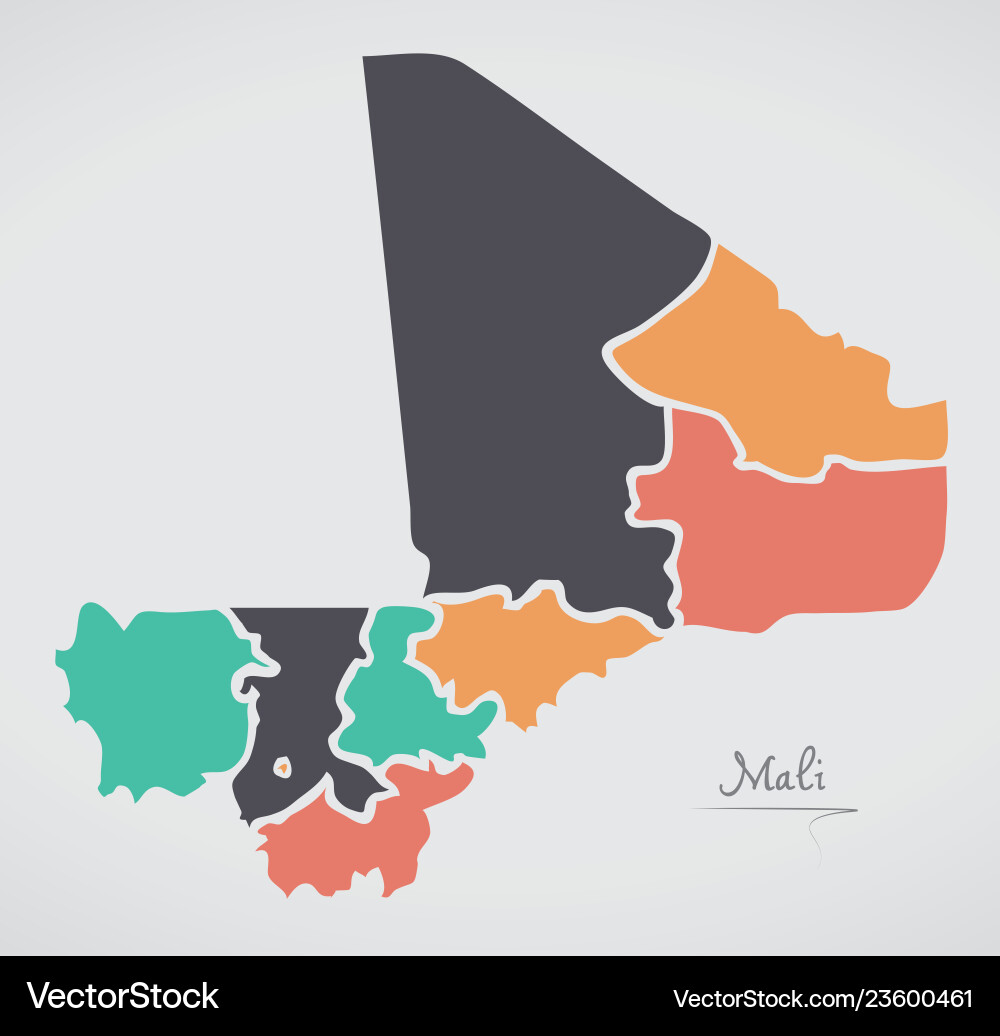 Mali map with states and modern round shapes Vector Image