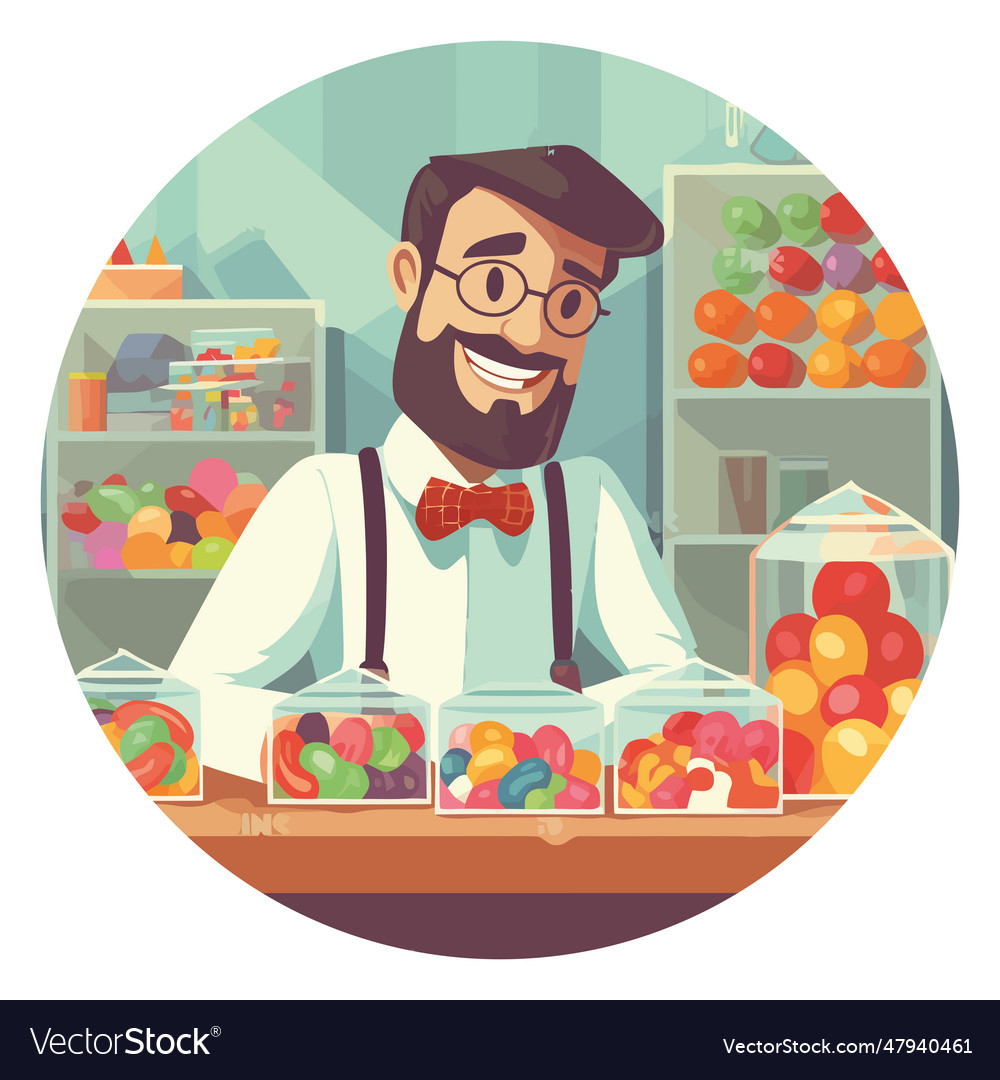 Man in candy shop Royalty Free Vector Image - VectorStock