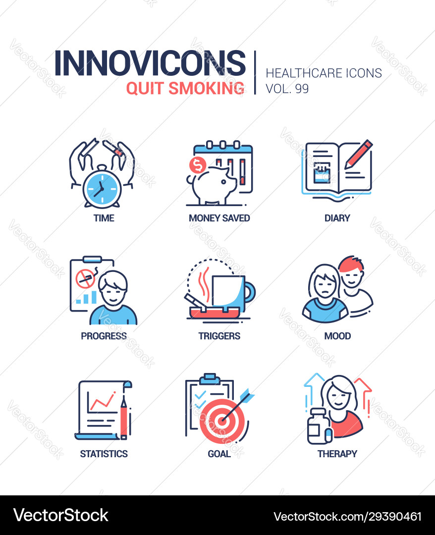 Quit smoking - line design style icons set Vector Image