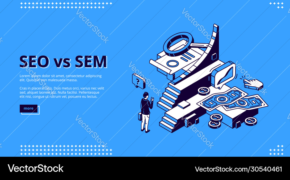 Seo vs sem isometric landing digital marketing Vector Image