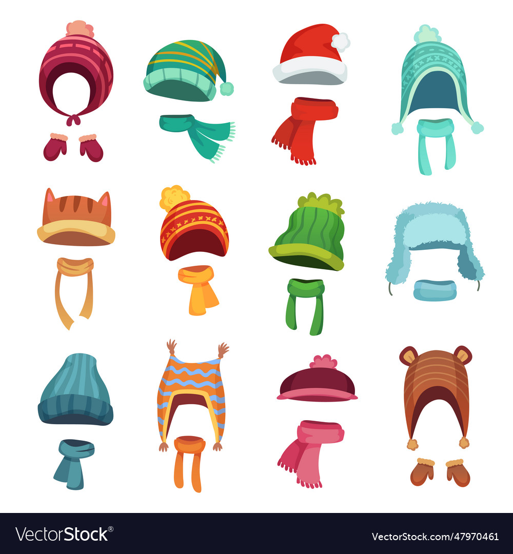 Winter kids hat warm childrens hats and scarves Vector Image