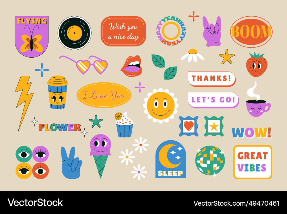 Y2k stickers retro labels humorous emoticons Vector Image