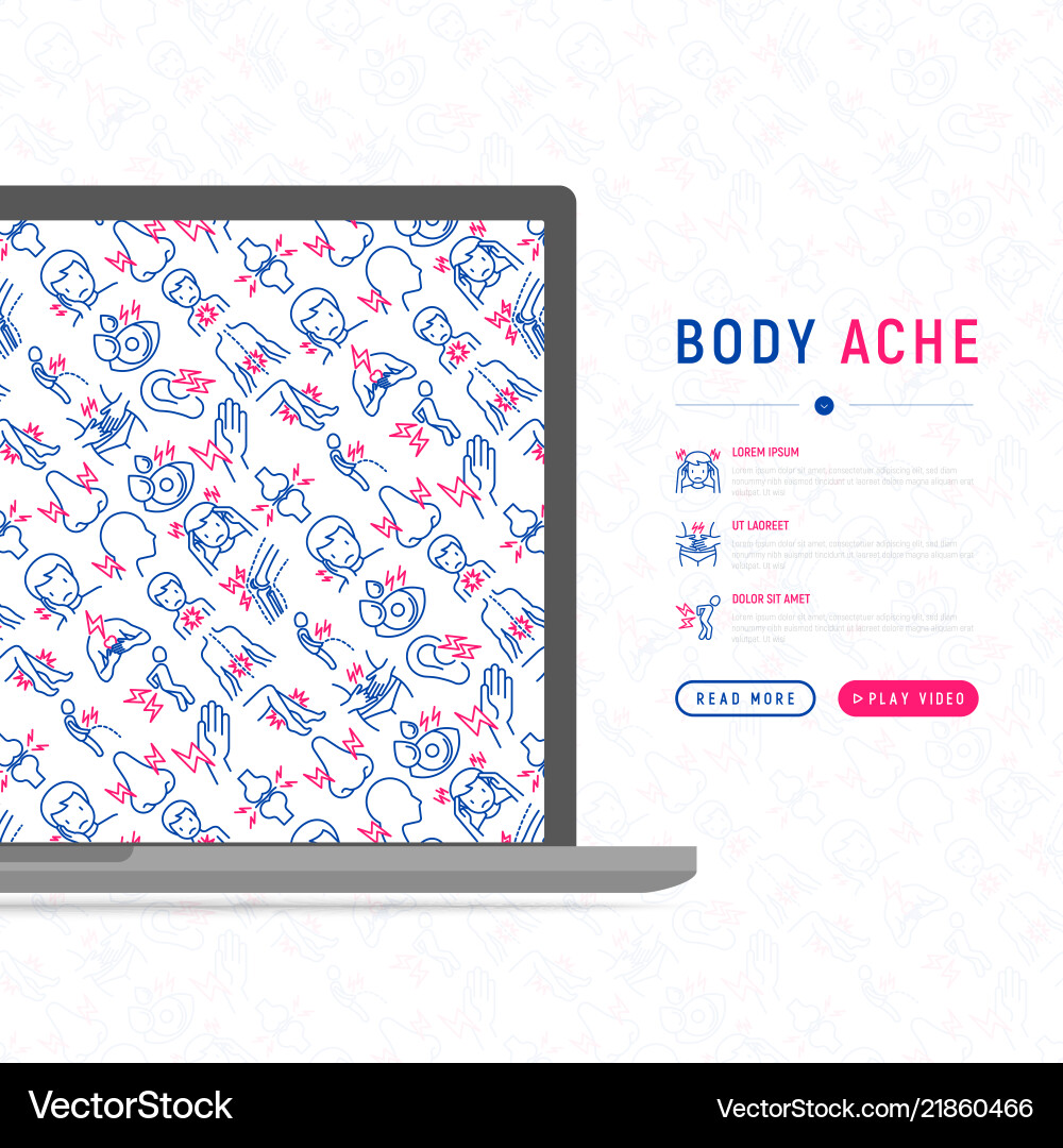 Body aches concept with thin line icons Royalty Free Vector