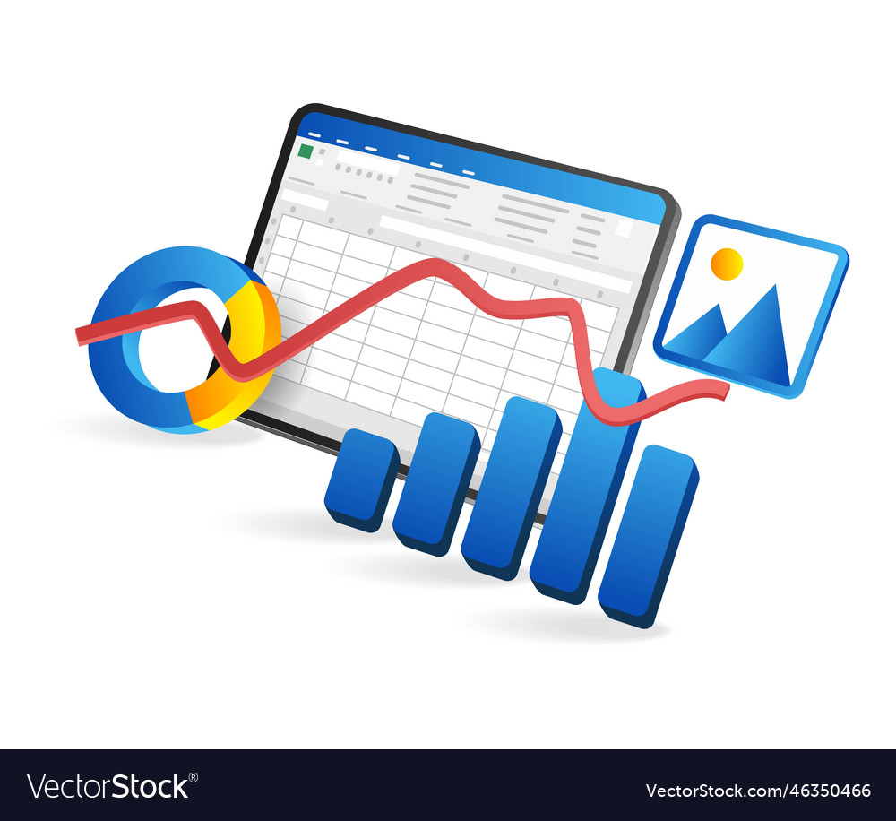 Business analyst data excel isometric flat 3d Vector Image