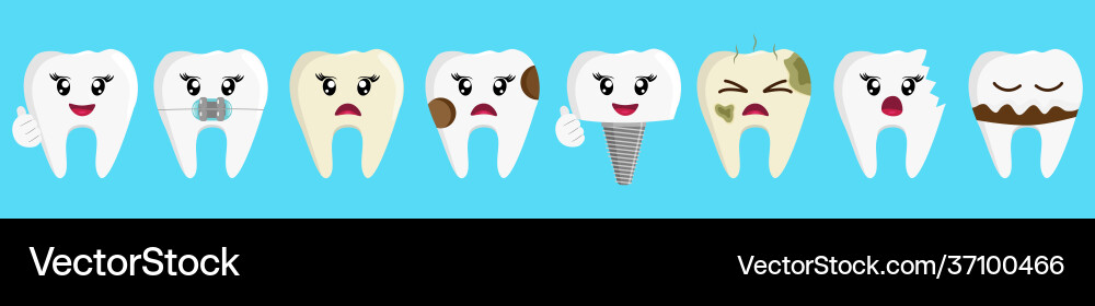 Cartoon teeth healthy and with dental problems Vector Image