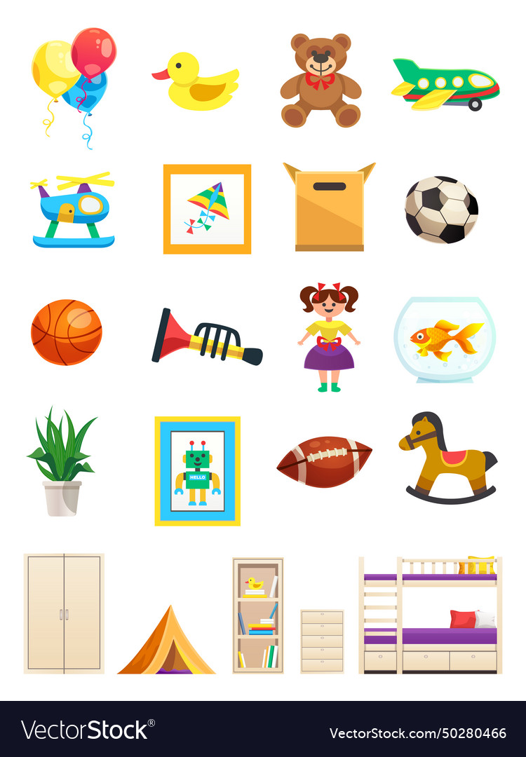 Children room interior objects set Royalty Free Vector Image