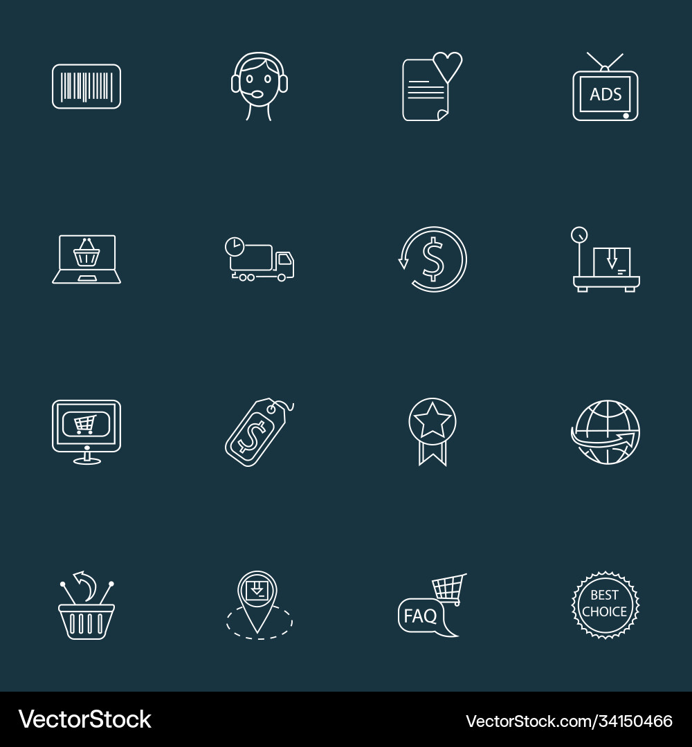 Commerce icons line style set with call center Vector Image