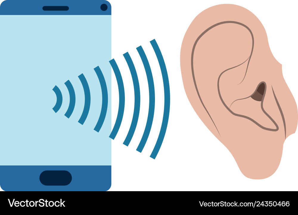 Ear with sound wave and smartphone Royalty Free Vector Image