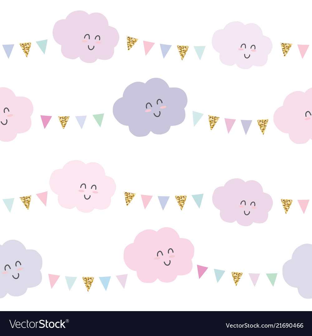 Kawaii clouds and garlands seamless pattern Vector Image