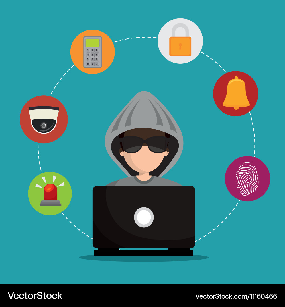 Laptop hacked social media security Royalty Free Vector