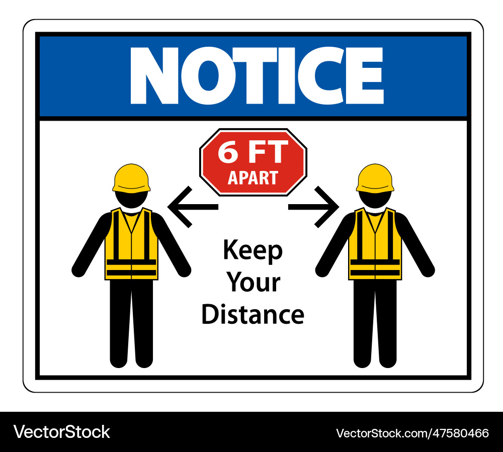 Notice social distancing construction sign Vector Image