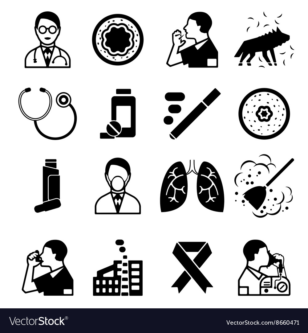 Asthma black icons set Royalty Free Vector Image Asthma black icons set Royalty Free Vector Image
