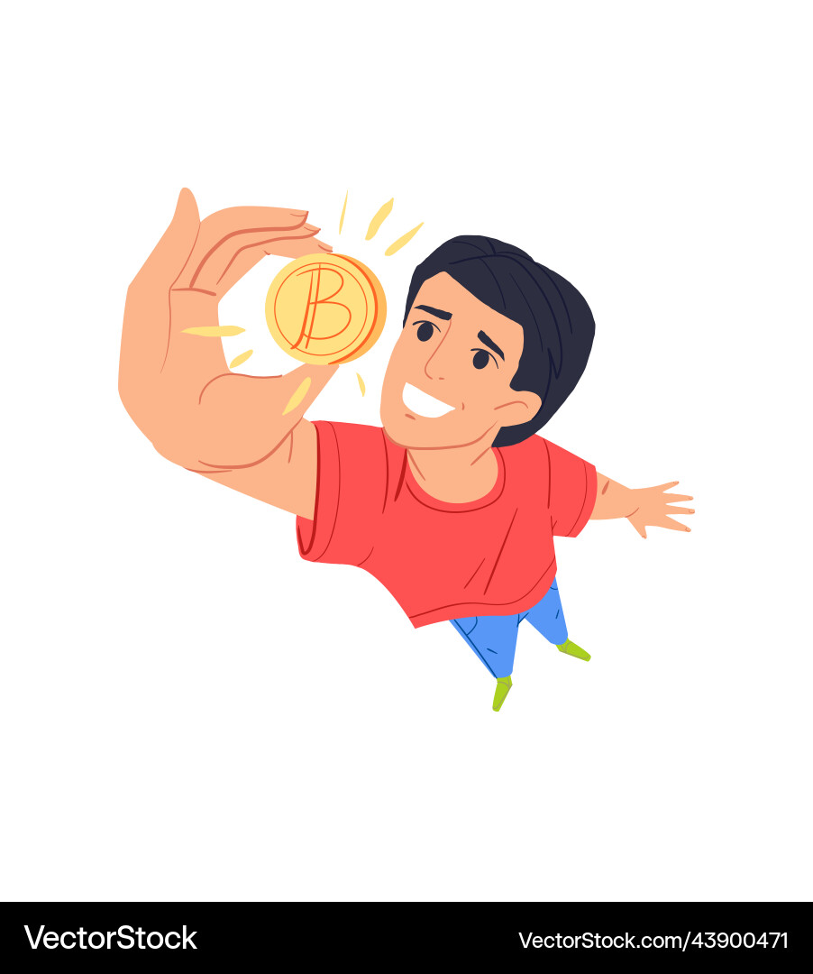 Bitcoin trader - man with suit and coin in front Vector Image