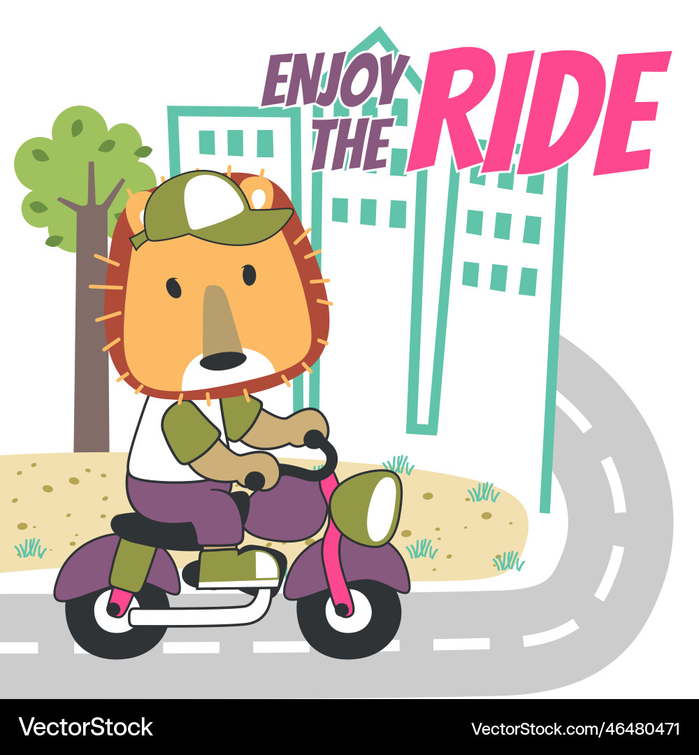 Cute little lion ride motorcycle creative Vector Image