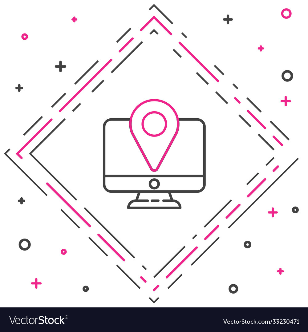 Line computer monitor and folded map with location