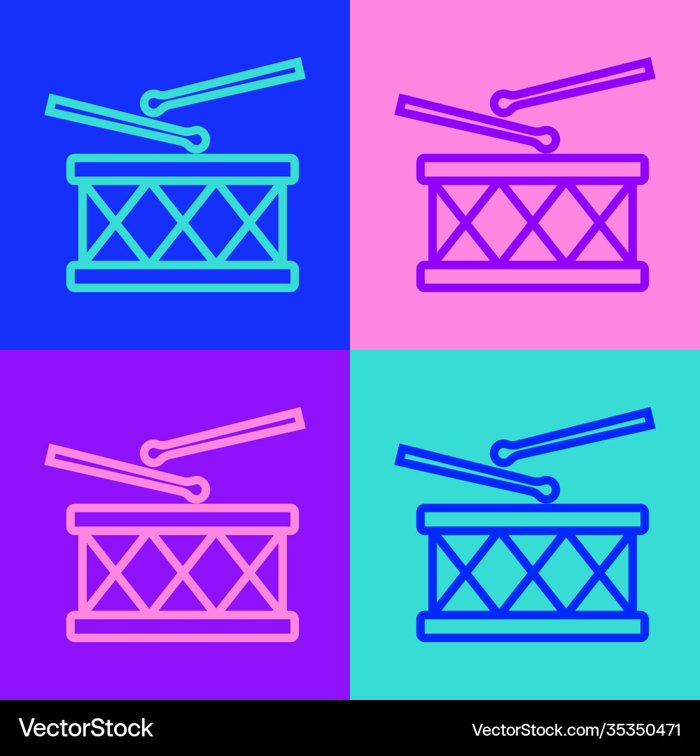 Pop art line musical instrument drum and drum Vector Image