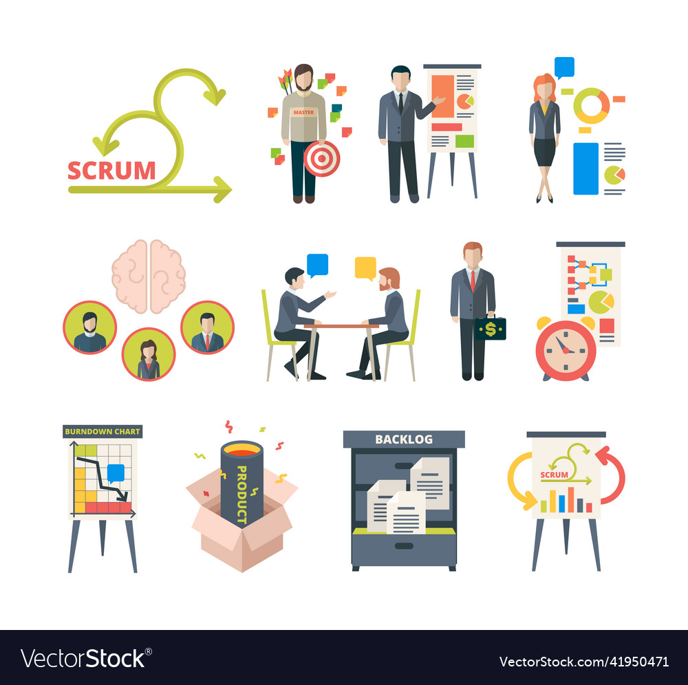 Scrum methodology project visualization Royalty Free Vector