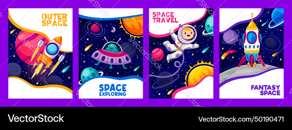 Space travel posters astronaut alien characters Vector Image